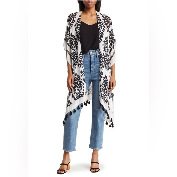Swim | Nordstrom Print Tassel Duster Black And White Demask Coverup ...